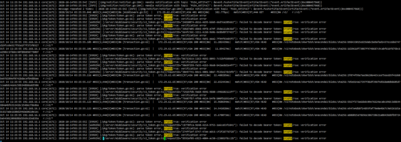 occasionally failed to decode bearer token: crypto/rsa: verification ...