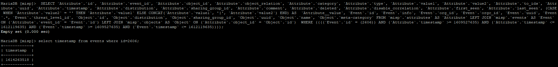 No data from API call when requesting timestamp range. · Issue #7096 · MISP/MISP · GitHub
