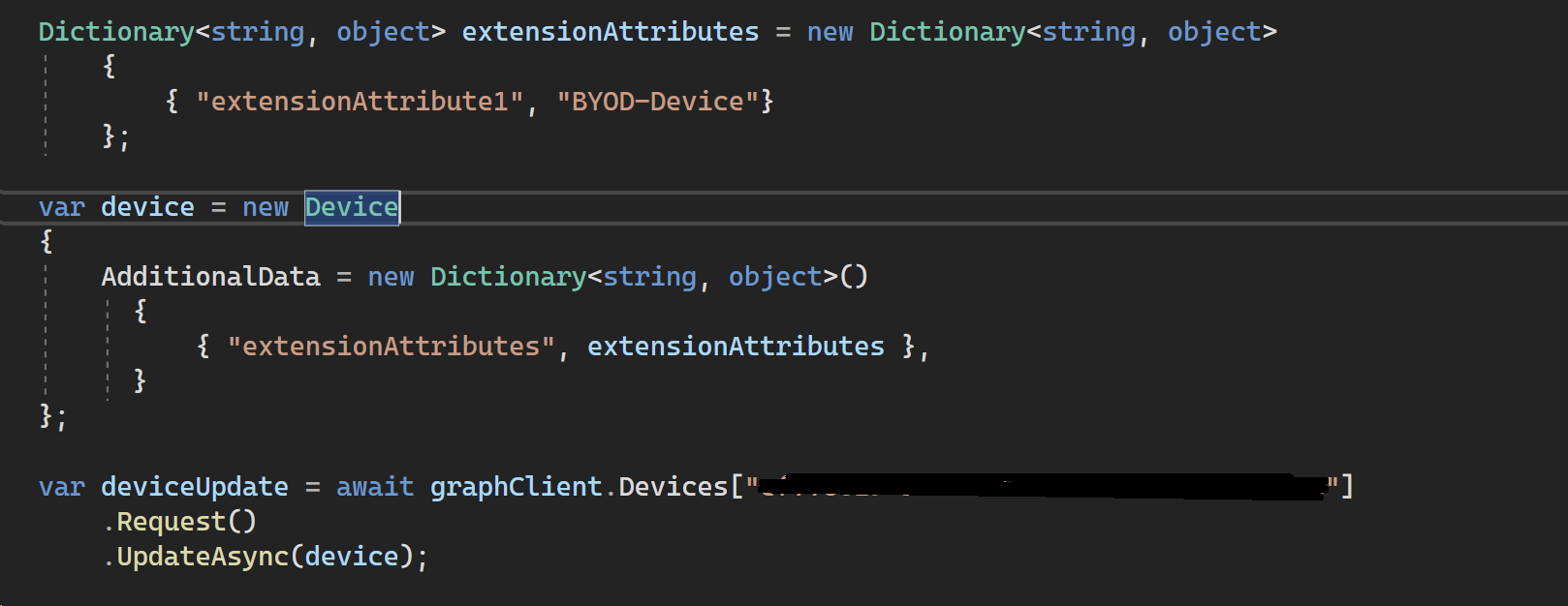 The provided C# snippet code under the example 2: Write ...