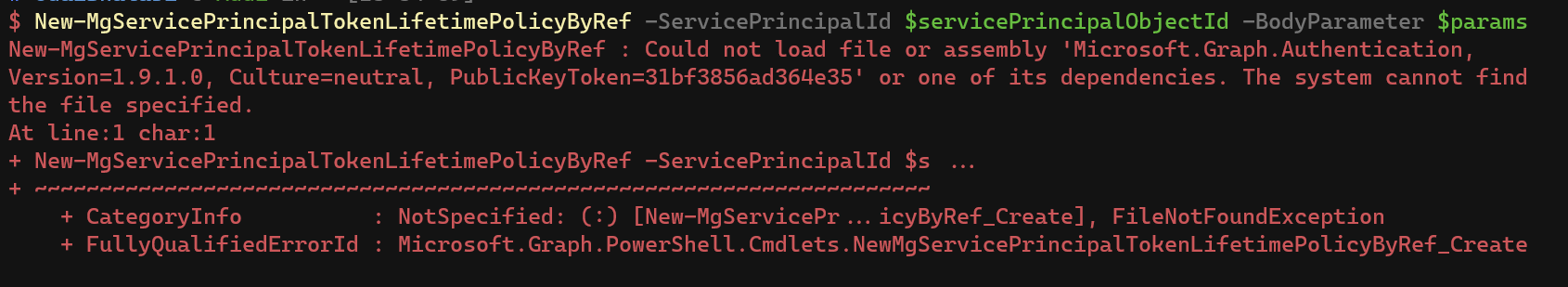 Trying To Configure Token Lifetime Policies For Serviceprincipal But Getting