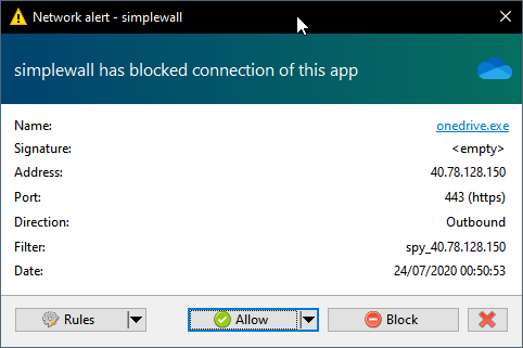 Onedrive is allowed but the prompt keeps appearing · Issue #725 · henrypp/simplewall · GitHub