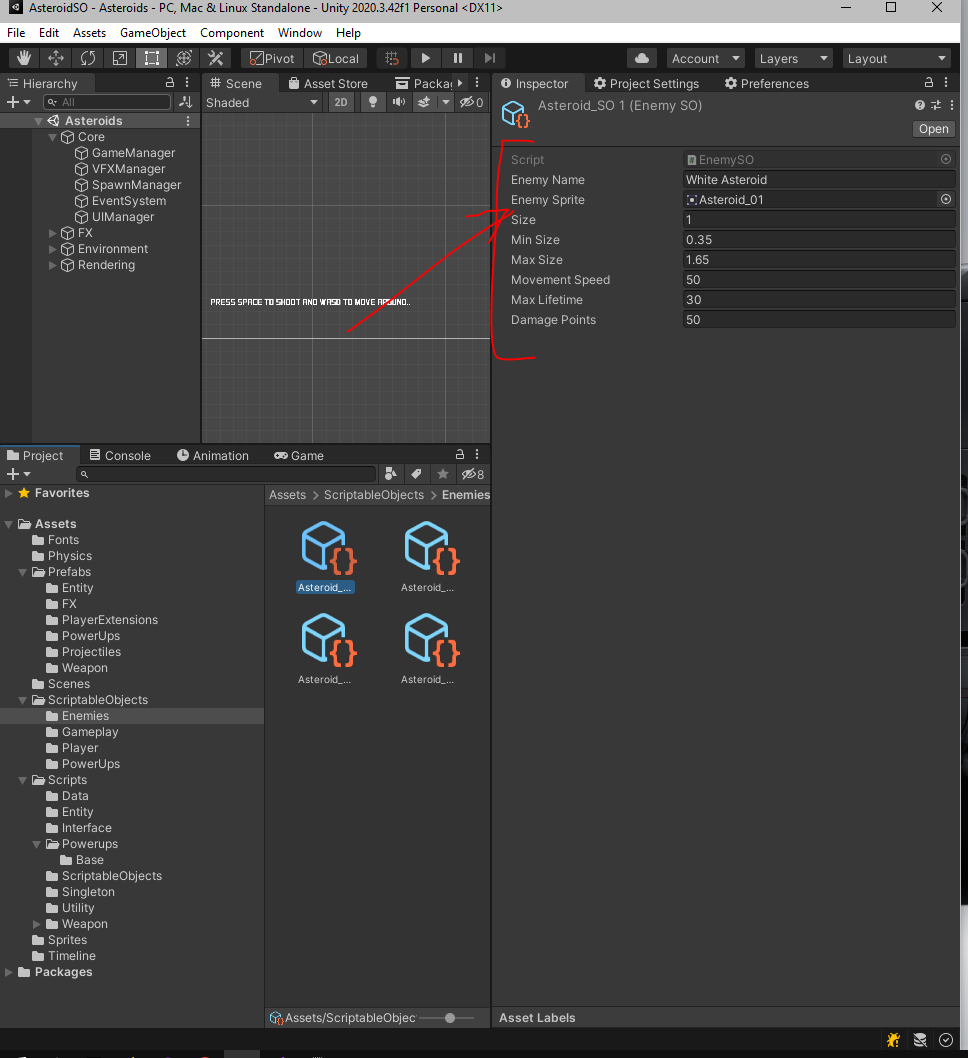 GitHub - VishalThakur92/AsteroidSO: Asteroid Game with Scriptable objects to configure game settings