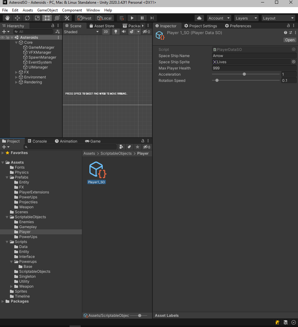 GitHub - VishalThakur92/AsteroidSO: Asteroid Game with Scriptable objects to configure game settings