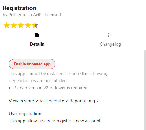 Please add compatibility with Nextcloud V23 · Issue #367 · nextcloud/registration · GitHub