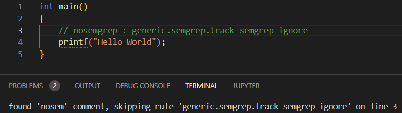 Ignored Code Due To Comment Containing `nosem` Or Extra Space For Ruleid · Issue 6596 · Semgrep 