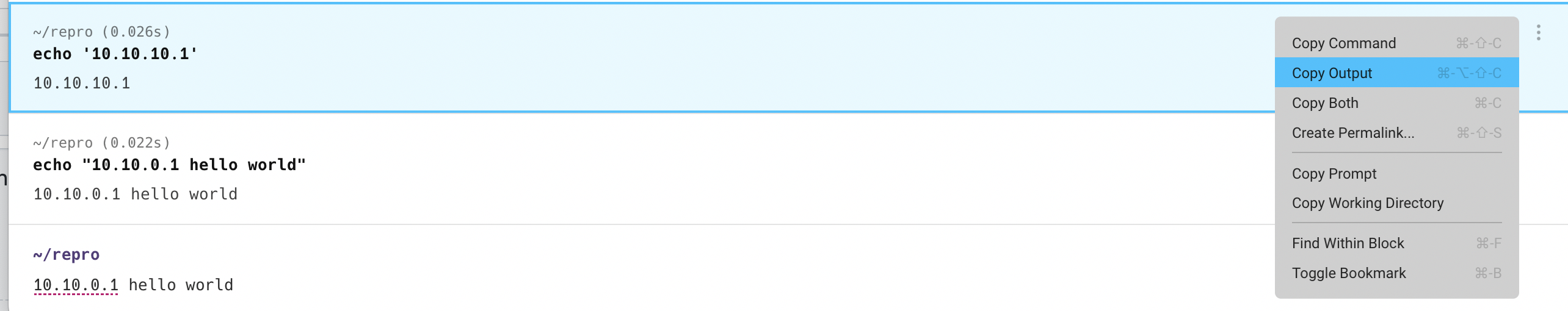 A behavior when click the text and mark it. · Issue #2036 · warpdotdev/Warp · GitHub