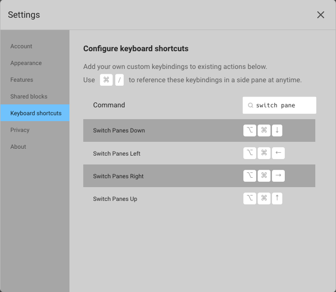 Switching Panes more conveniently with shortcuts (up/down/left/right) · Issue #3039 · warpdotdev ...