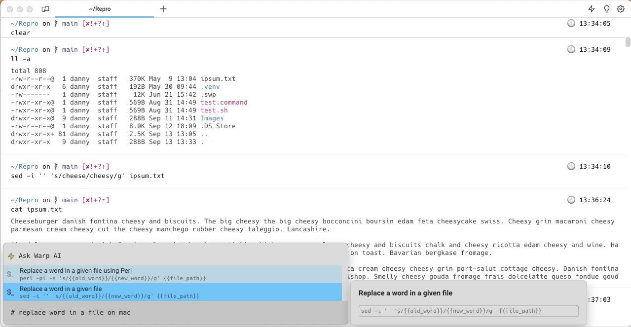 AI Command search suggests a sed command that is wrong for MacOS · Issue #3659 · warpdotdev/Warp ...