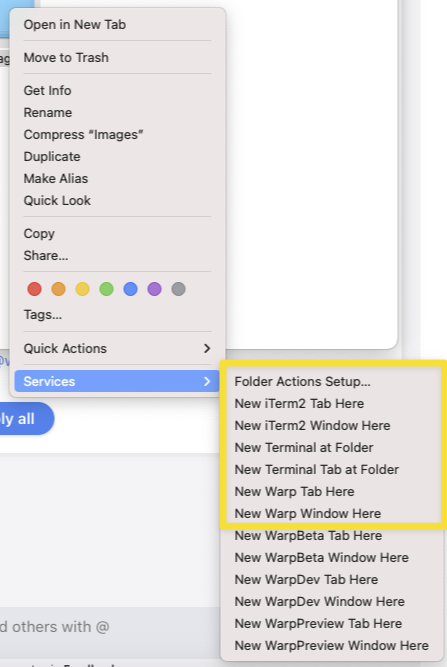 From Finder, Services > New Warp Window Here opens a new tab instead of window · Issue #3825 ...