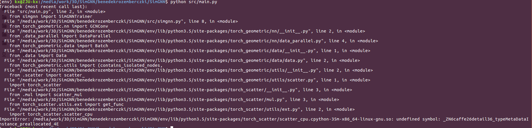 Can not run the src/main.py. 'undefined symbol: _ZN6caffe26detail36 ...
