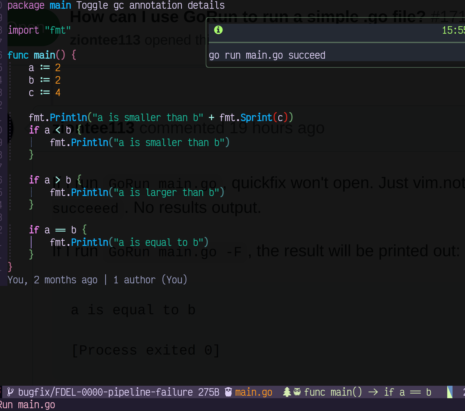 Notify message for GoRun shows 'go run main.go failed' when runs succeed · Issue #171 · ray-x/go ...