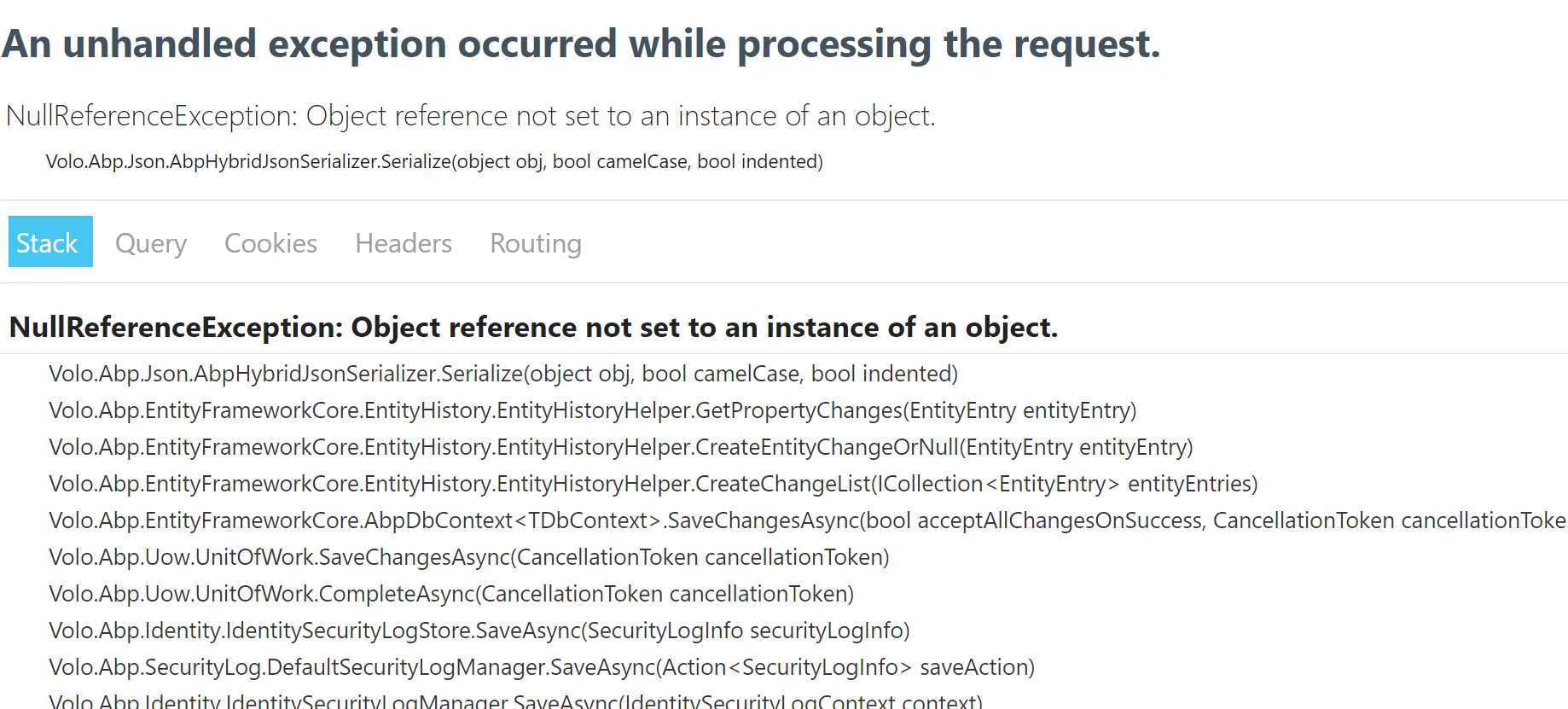 JSON cannot be serialized after enabling entity history · Issue #6324 · abpframework/abp · GitHub