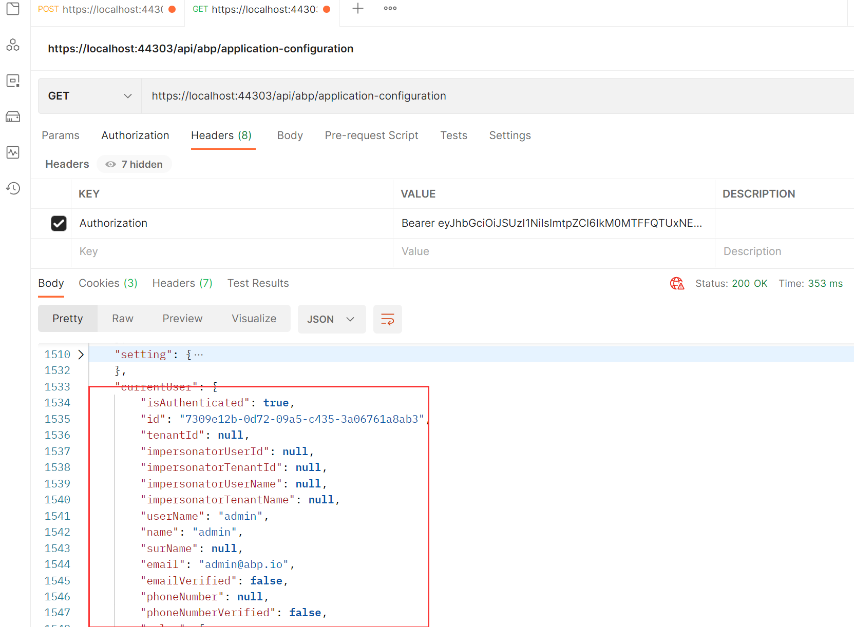 Openiddict:in Application Configuration,the Currentuser Under The Token Requested By The