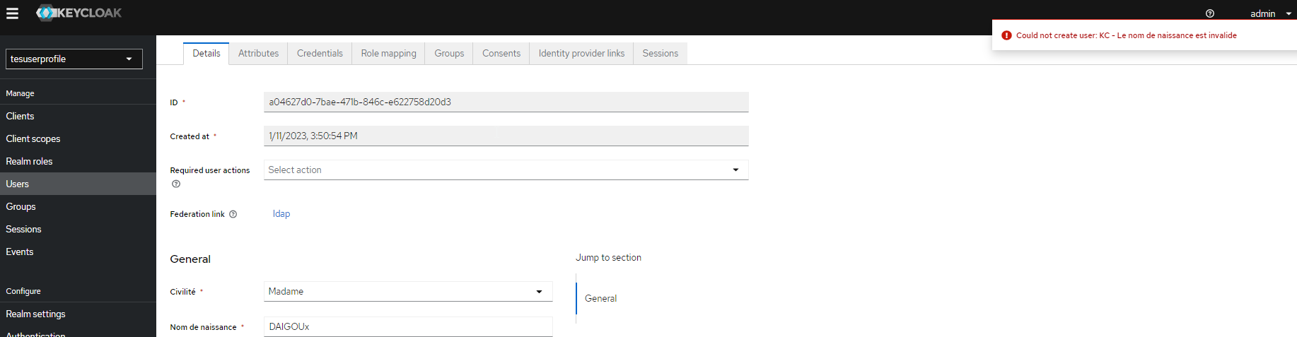 User Profile Error During Creation Of User In Admin Interface · Issue