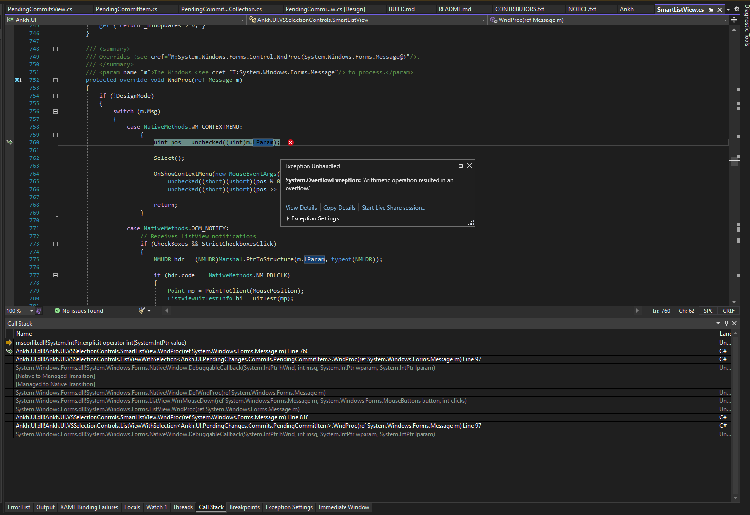 VS 2022 Crashing when Right Click on Pending Changes files · Issue #34 · AmpScm/AnkhSVN · GitHub