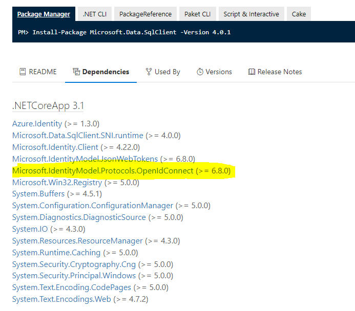 Dependency packages version conflict in .NET 6 · Issue #1487 · dotnet/SqlClient · GitHub