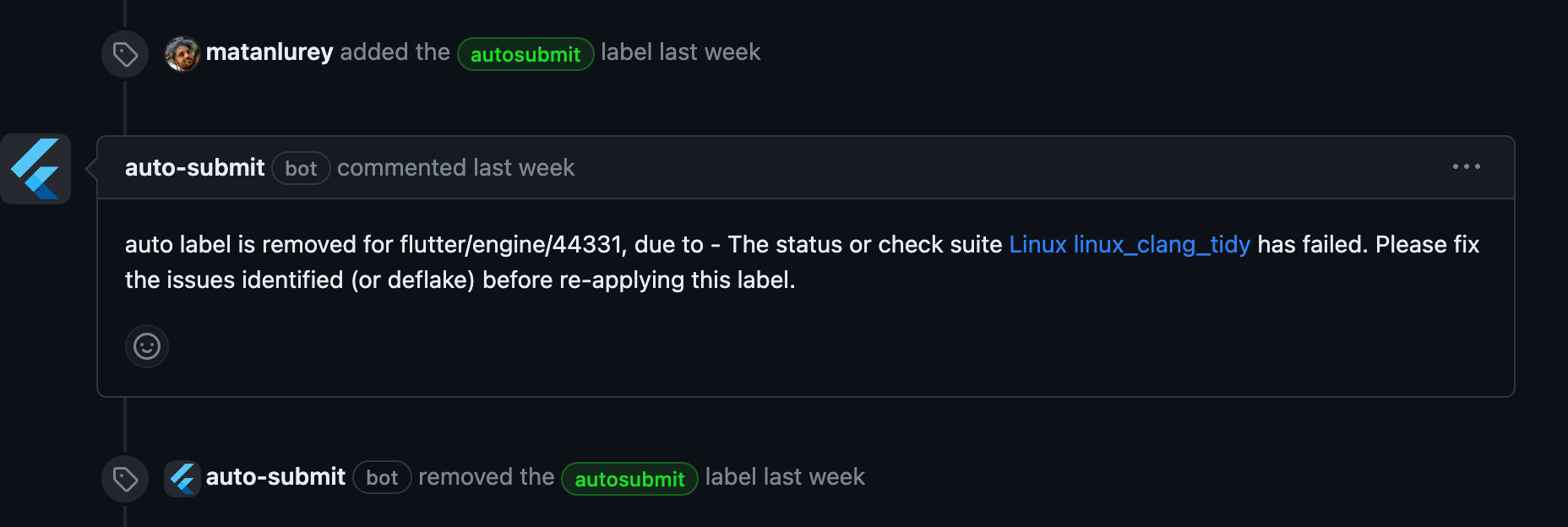 I wish for a more aggressive "autosubmit" label · Issue #132606 · flutter/flutter · GitHub