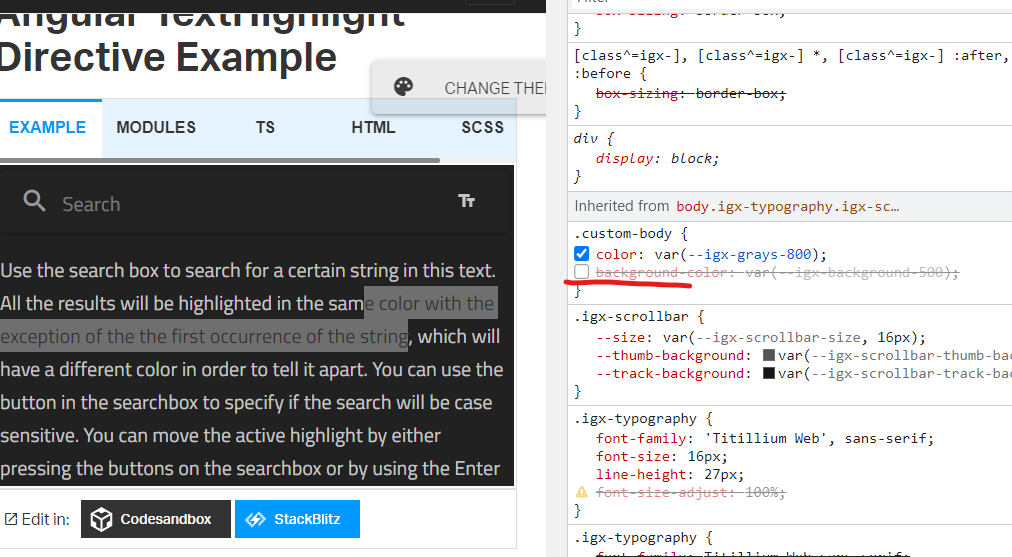 Text content is not visible in many samples when a dark theme is applied. · Issue #2763 ...