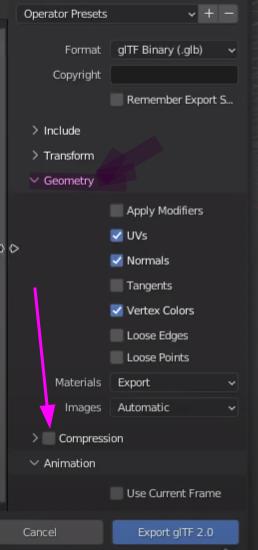 Where did compression go when exporting glb models? · Issue #1826 · KhronosGroup/glTF-Blender-IO ...