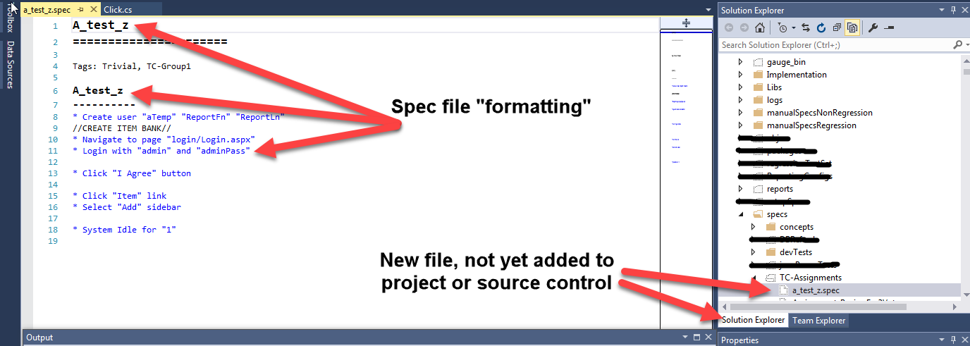 New spec file opened from "Team Explorer" Changes tab displays as a text file. · Issue #233 ...