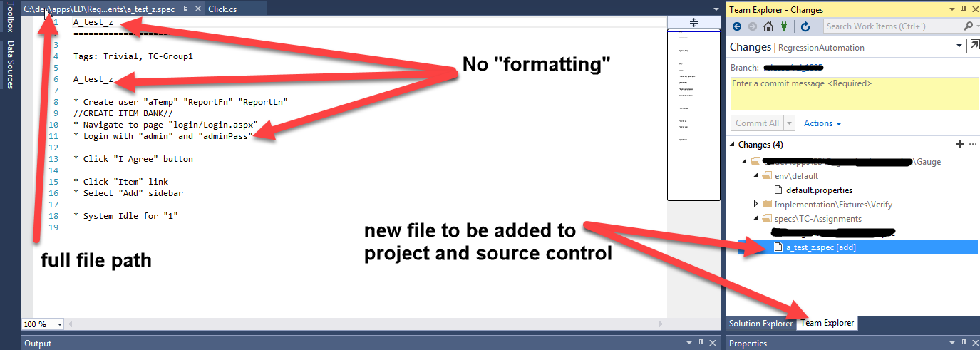 New spec file opened from "Team Explorer" Changes tab displays as a text file. · Issue #233 ...