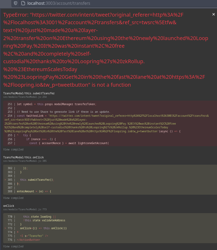Getting a twitter link error when trying to do a transfer · Issue #194 · Loopring/dexwebapp · GitHub