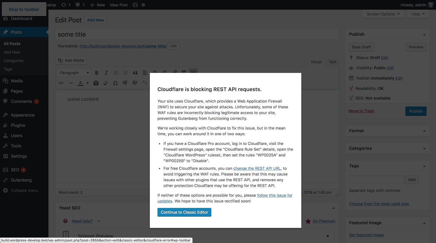 Improve the Classic editor and Cloudflare notification modals · Issue #9428 · WordPress ...