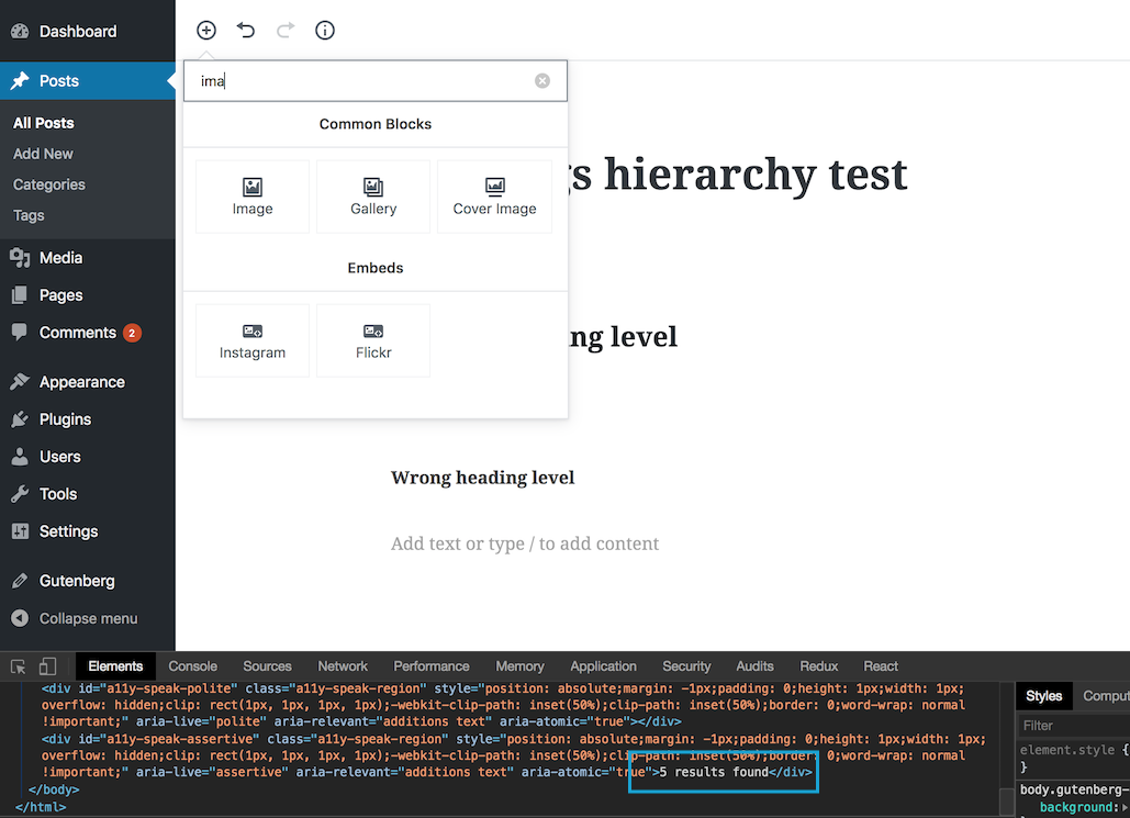 Regression: The inserter search results don't use an audible message any longer · Issue #10583 ...