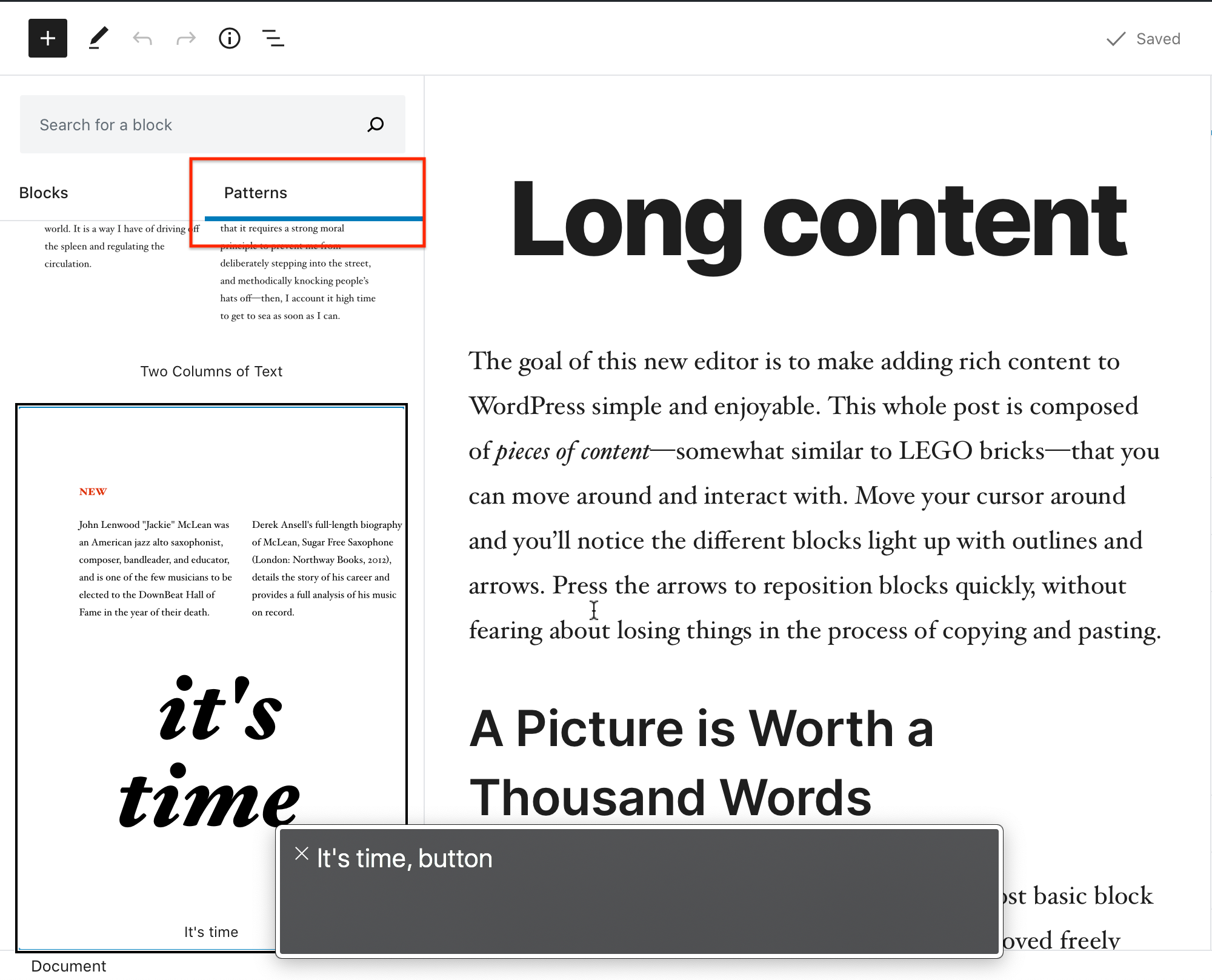 The new inserter "Patterns" tab needs accessibility improvements · Issue #22864 · WordPress ...