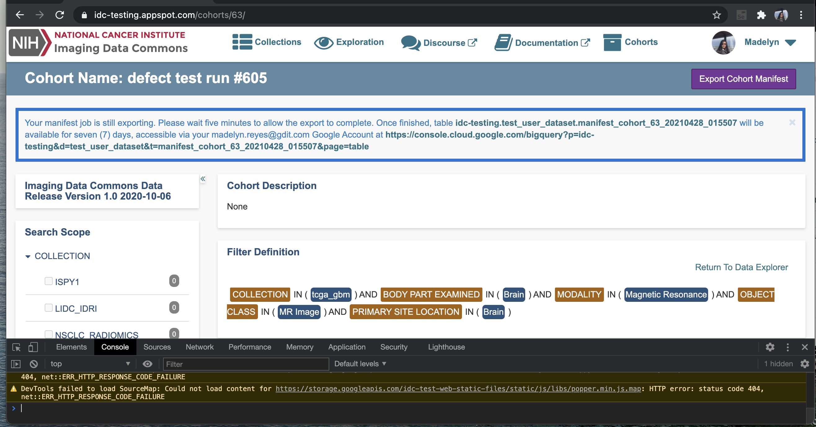unable to export cohort to BigQuery · Issue #605 · ImagingDataCommons/IDC-WebApp · GitHub
