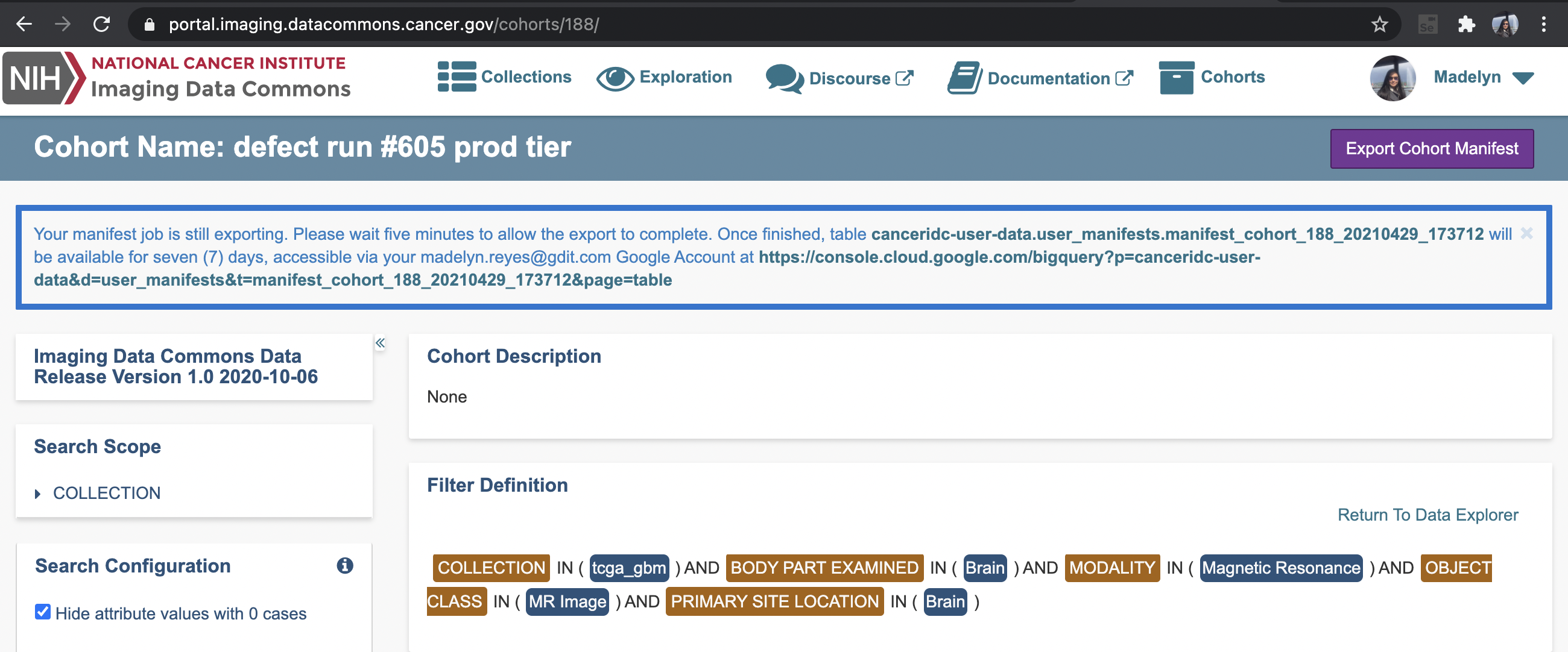 unable to export cohort to BigQuery · Issue #605 · ImagingDataCommons/IDC-WebApp · GitHub