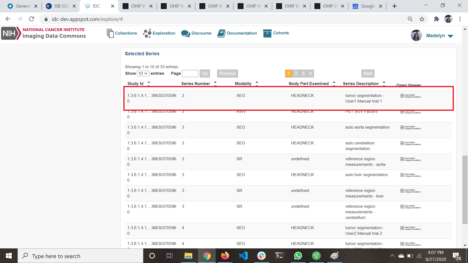 Selection of the series will return the error message, "ViewerMain: Cannot read property ...