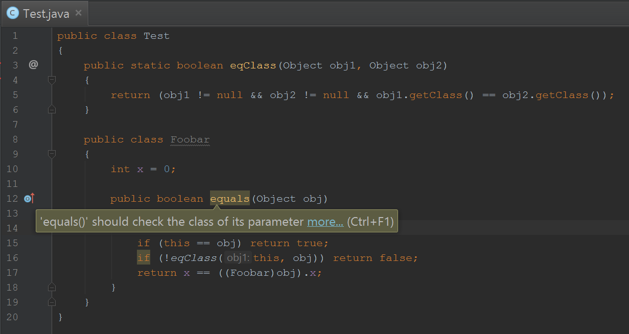 Inspection equals Should Check The Class Of Its Parameter False