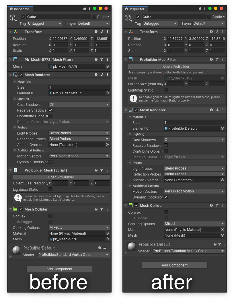 Fix MeshFilter and MeshCollider registering as prefab property overrides by karl- · Pull Request ...