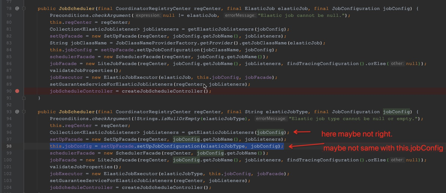 Maybe JobScheduler adjusts the constructor to init jobConfig first ...