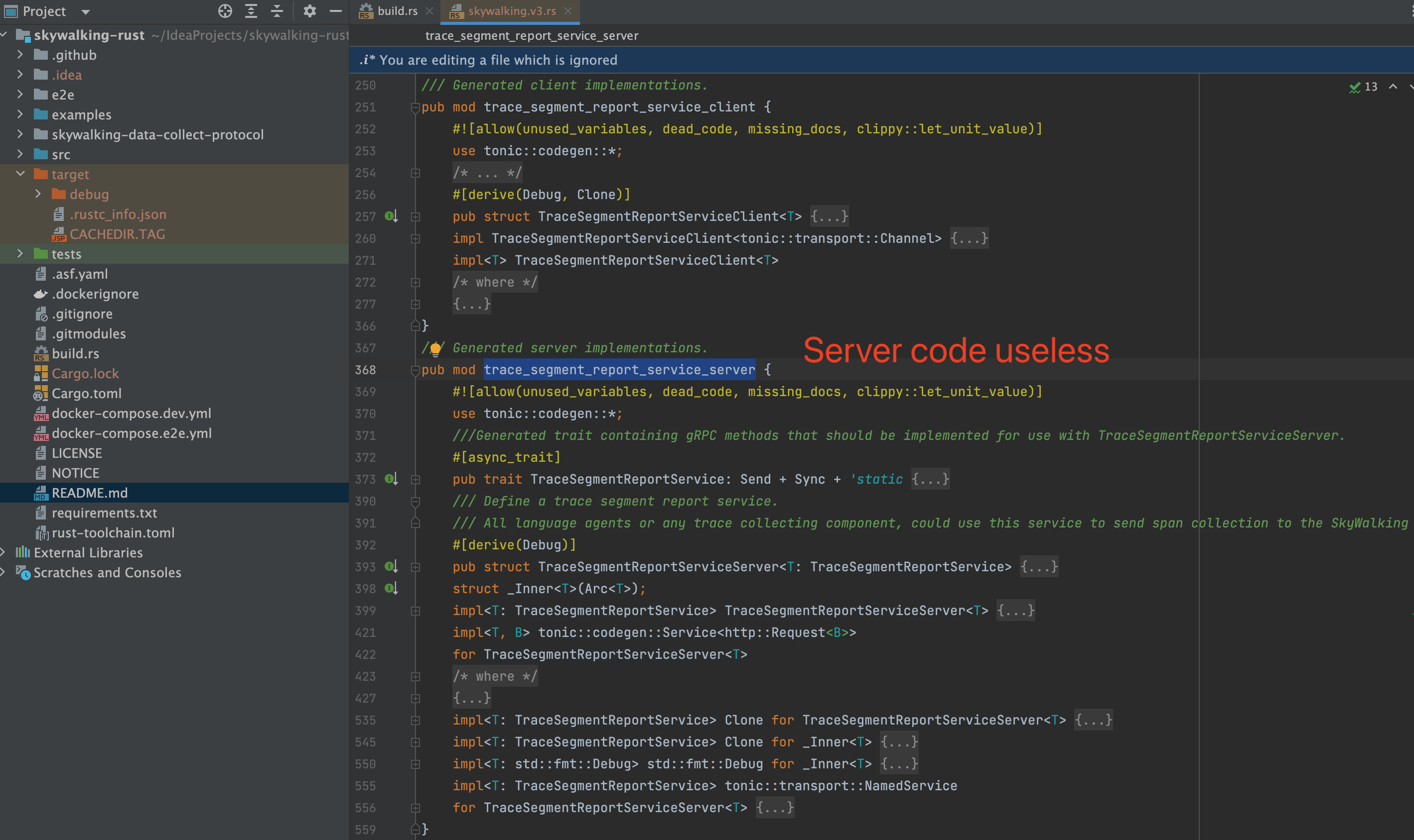 [Feature Rust Agent]: Maybe add `.build_server(false)`, tonic-build do not build Server code ...