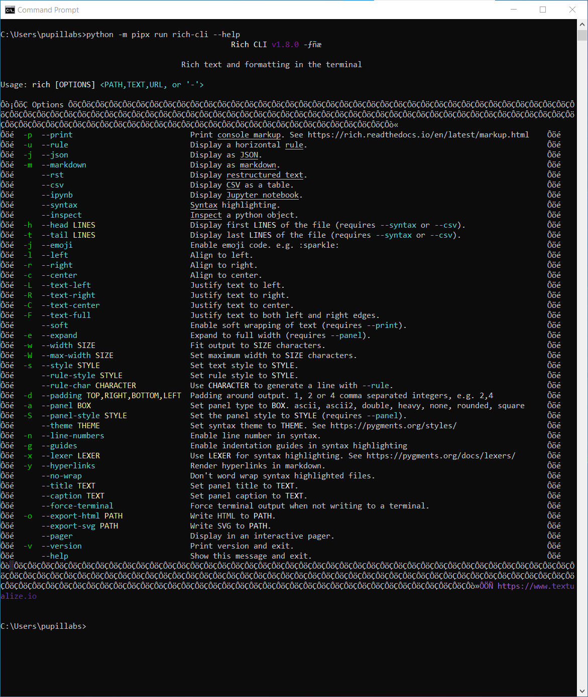 Bug Table Borders Are Not Rendered Using `pipx Run` In Windows Cmd · Issue 2611 · Textualize
