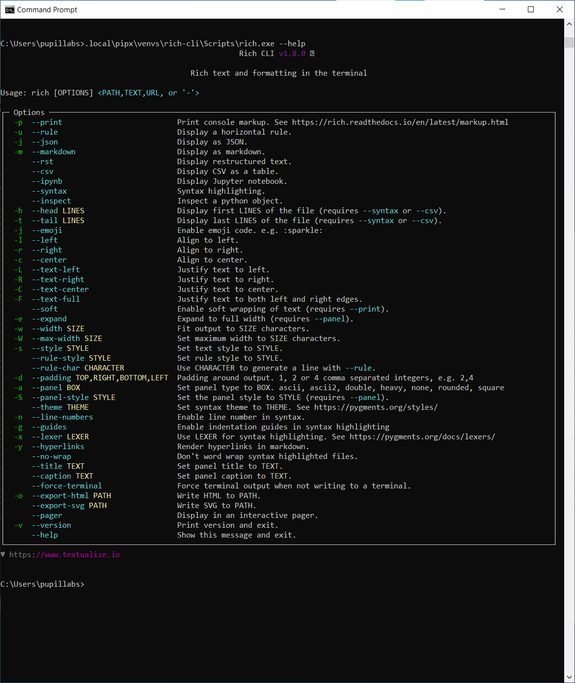 [bug] Table Borders Are Not Rendered Using `pipx Run` In Windows Cmd · Issue 2611 · Textualize