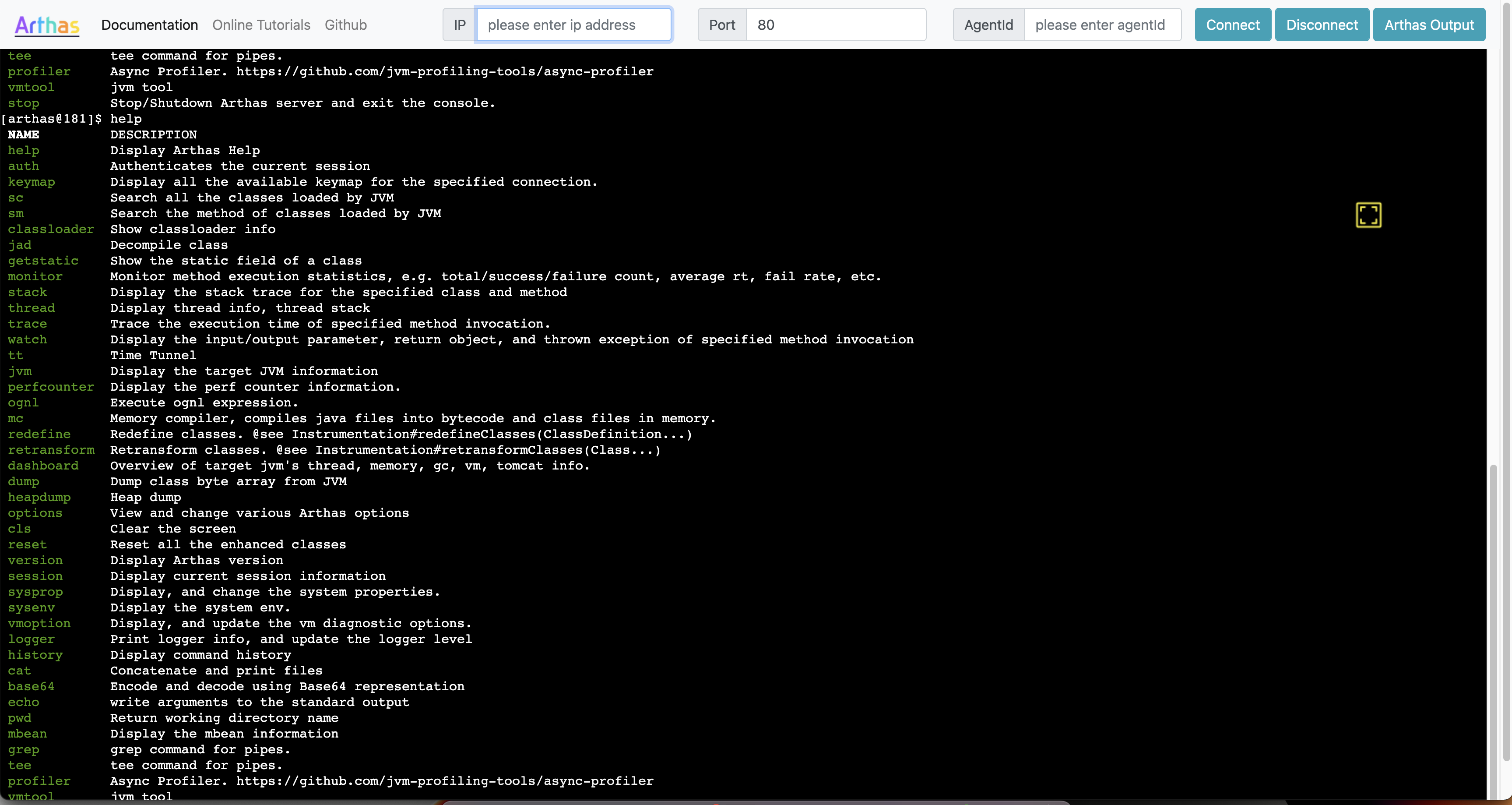 webconsole页面，最后一行显示不全，在右边有滚动条 · Issue #2125 · alibaba/arthas · GitHub