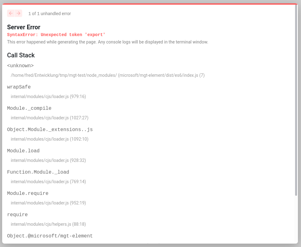 [BUG] Not working with NextJS: Unexpected token 'export' · Issue #1342 · microsoftgraph ...