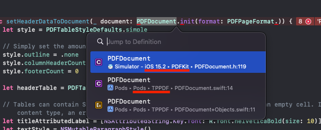 conflicts with PDFKit. Getting error for PDFDocument. · Issue #294 · techprimate/TPPDF · GitHub
