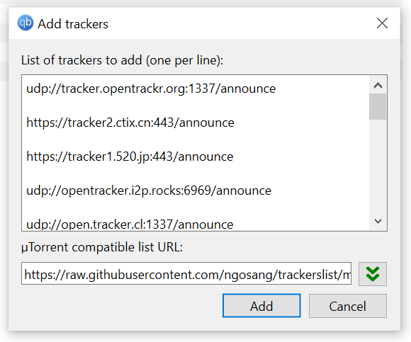 Automatically adding trackers from a list could be improved. · Issue #19796 · qbittorrent ...