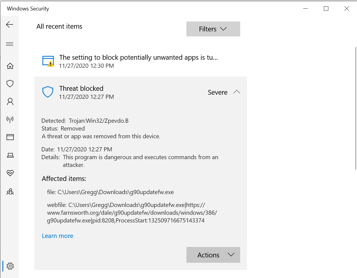 Windows defender reporting malware on G90updatefw.exe for i386 · Issue #3 · DaleFarnsworth ...