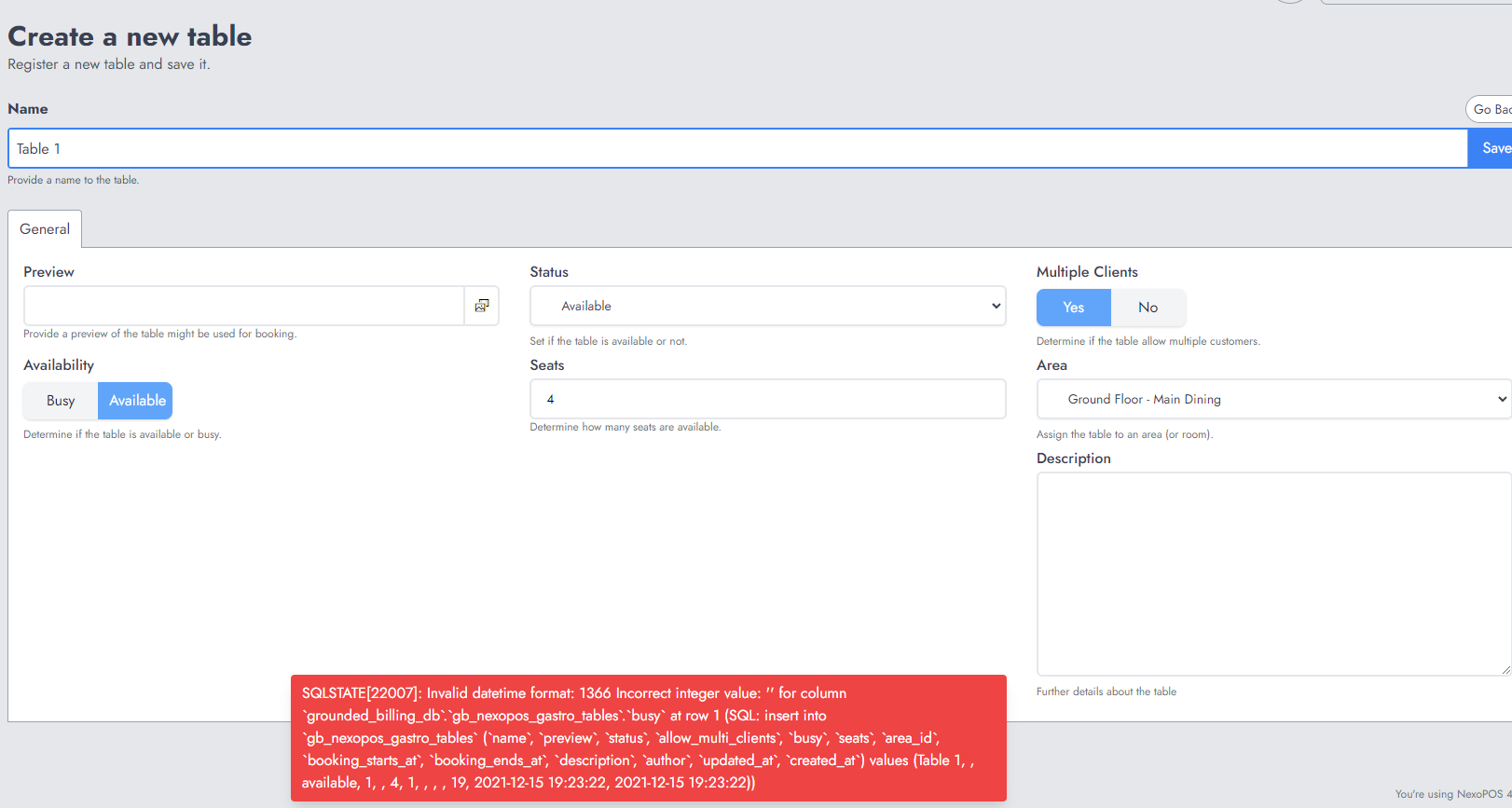 [Issue] Cant able to Create a New Table · Issue #391 · Blair2004/NexoPOS · GitHub