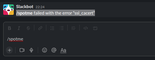 Slack invocation fails with SSL error. · Issue #50 · giorgimode/SpotMyStatus · GitHub