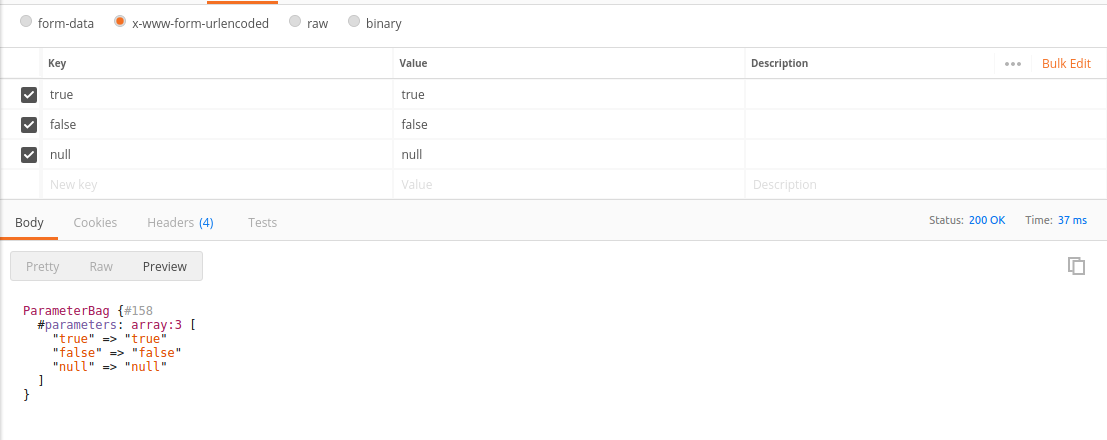 Request json() inconsistencies with scalar values like false, true and ...