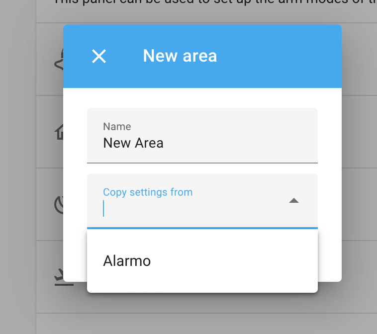 Dropdown box in new area dialog cannot be selected · Issue #491 · nielsfaber/alarmo · GitHub