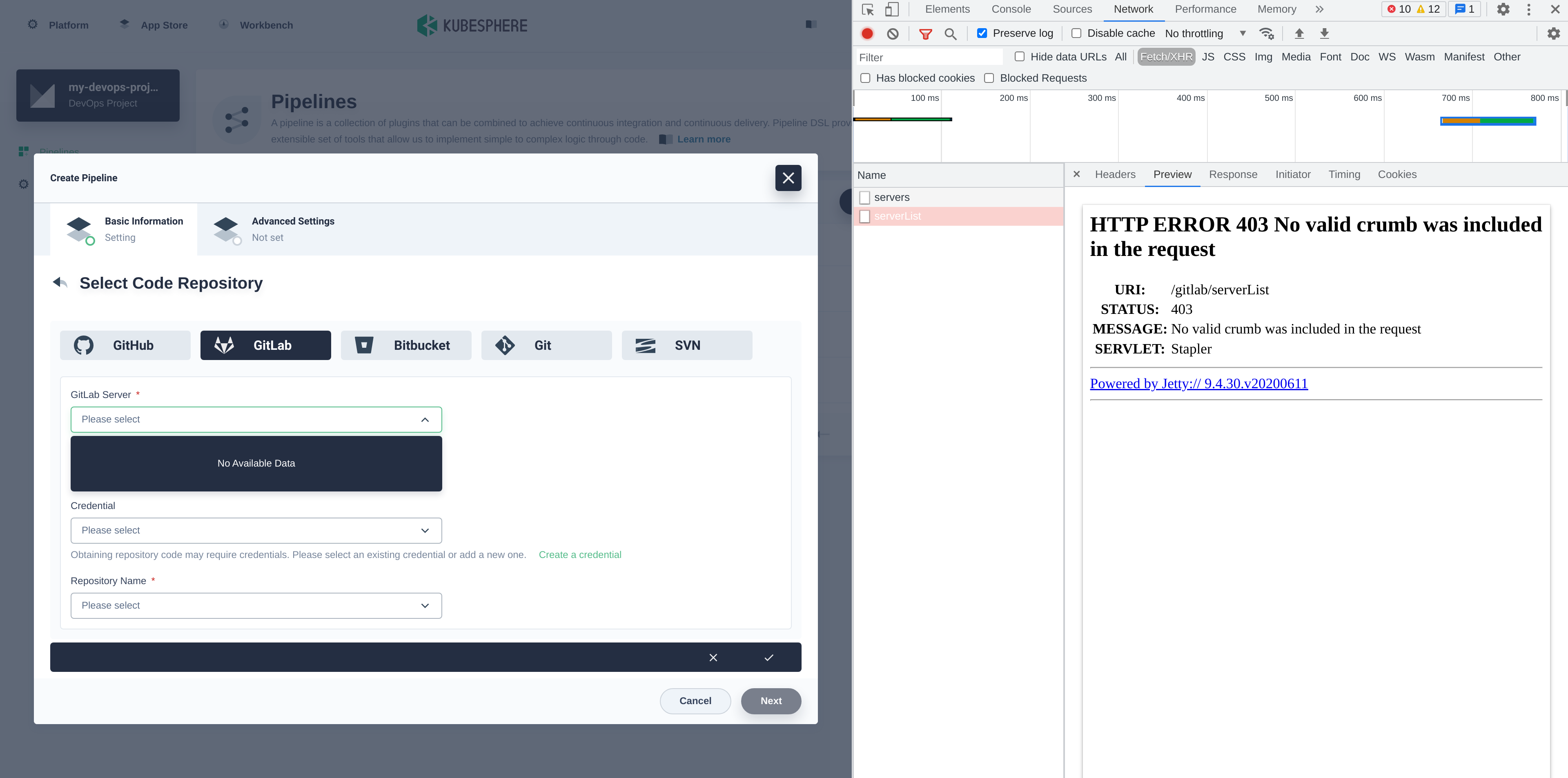 Cannot list GitLab servers when creating pipeline · Issue #169 · kubesphere/ks-devops · GitHub