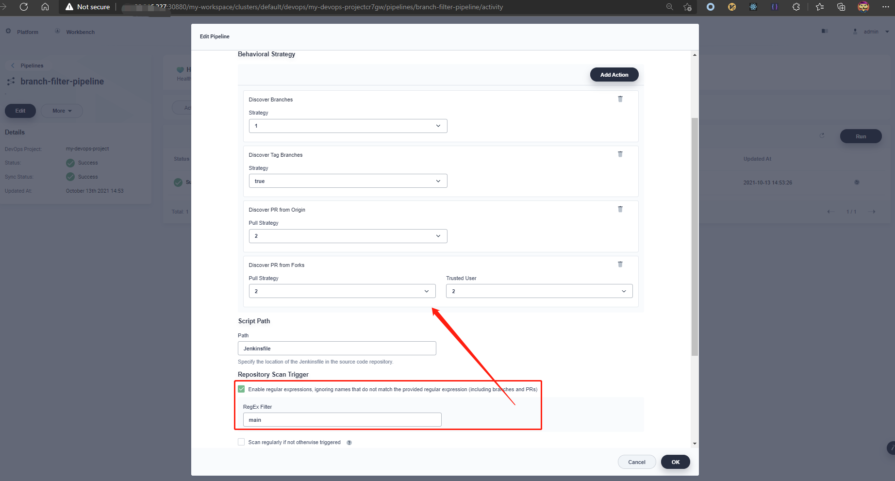 "Enable regular expression" checkbox should be within "Behavioral ...