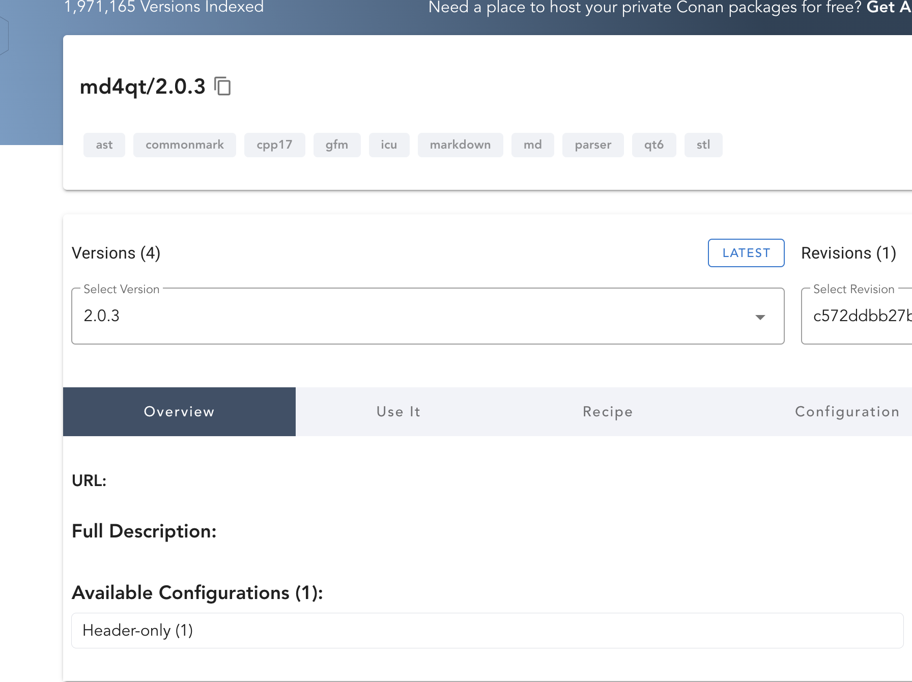 [conan.io/center] Markdown generation failed & No description and homepage · Issue #14435 ...